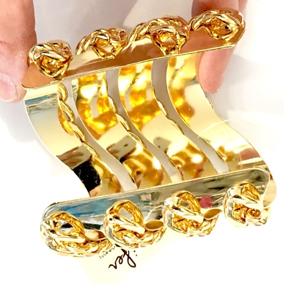 Jewelry | Wavy 4 Tier Gold Tone Chain Look Cuff Bracelet | Poshmark